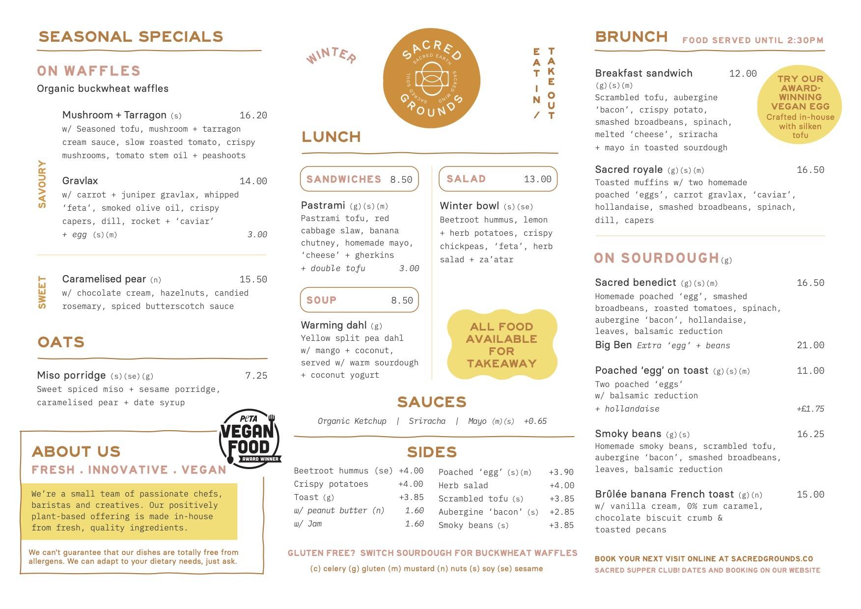 Menus | Sacred Grounds
