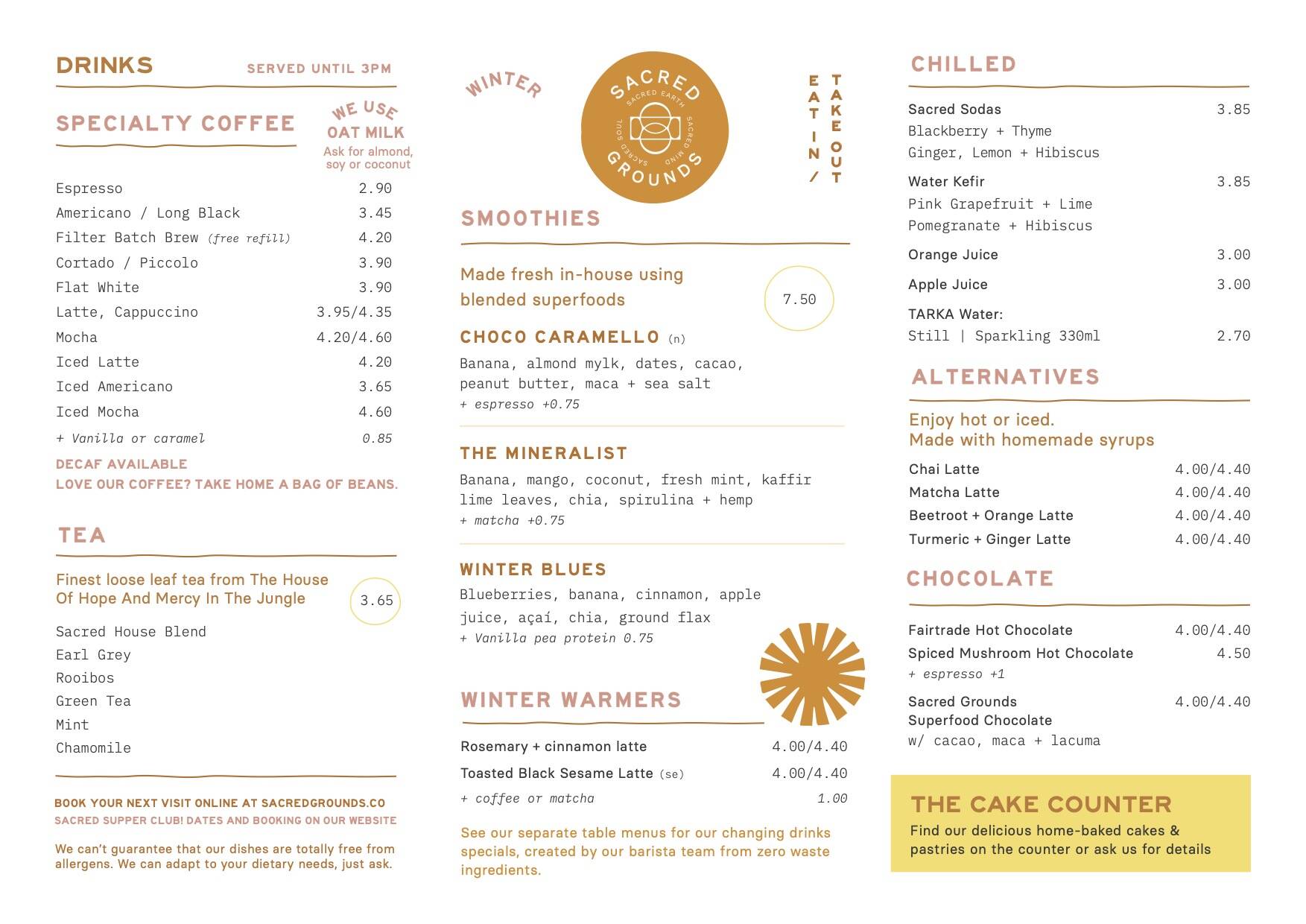 Menus | Sacred Grounds